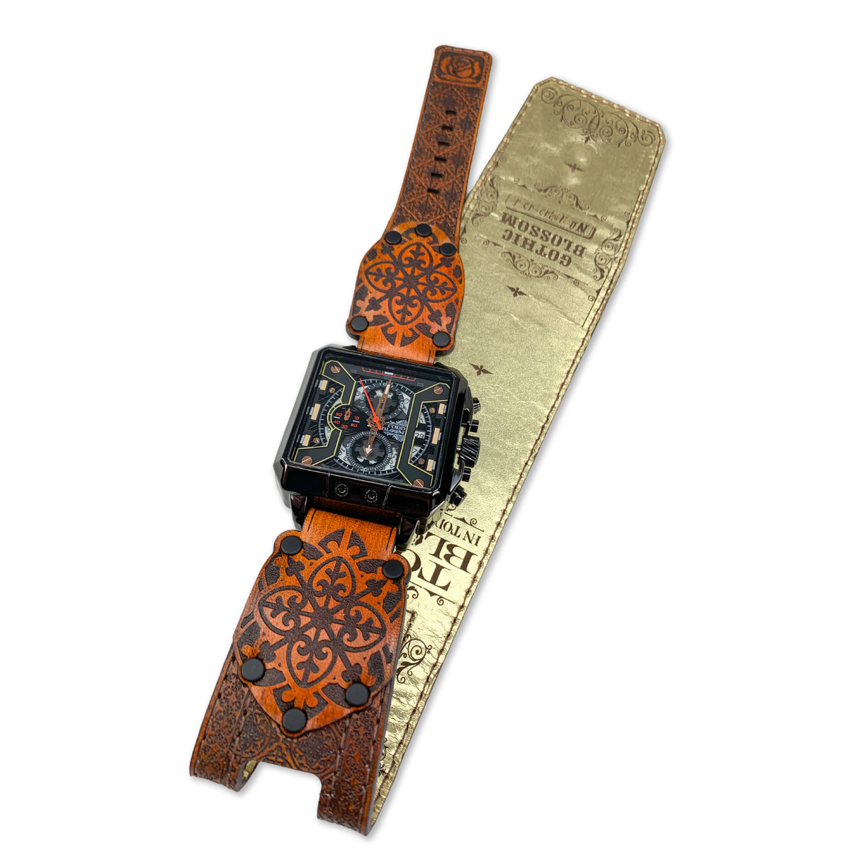 GOTHIC BLOSSOM I-MENS HAND MADE-FULL GRAIN LEATHER-WATCH – TODDBLOOM.COM